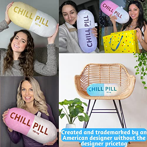 MRJ Products Chill Pill Pillow - Pink Preppy Cute Trendy Room Decor Aesthetic Throw Pillows, College Dorm Teenager Y2K Teacher Doctor Nurse Lawyer Student Friend Sister Birthday for her