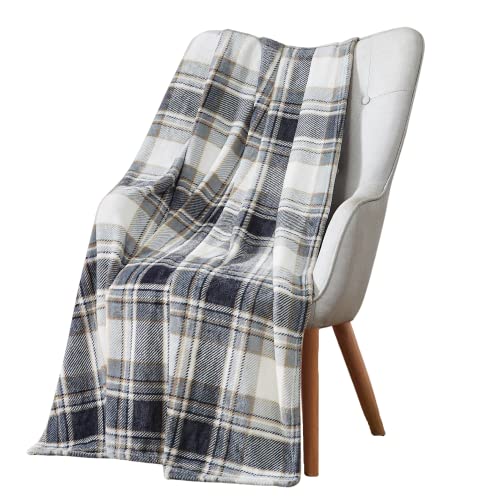 Cozy Winter Fall Grey Throw Blanket: Soft Shades of Gray White Beige Plaid Plaid Design Accent for Sofa Couch Chair Bed Dorm