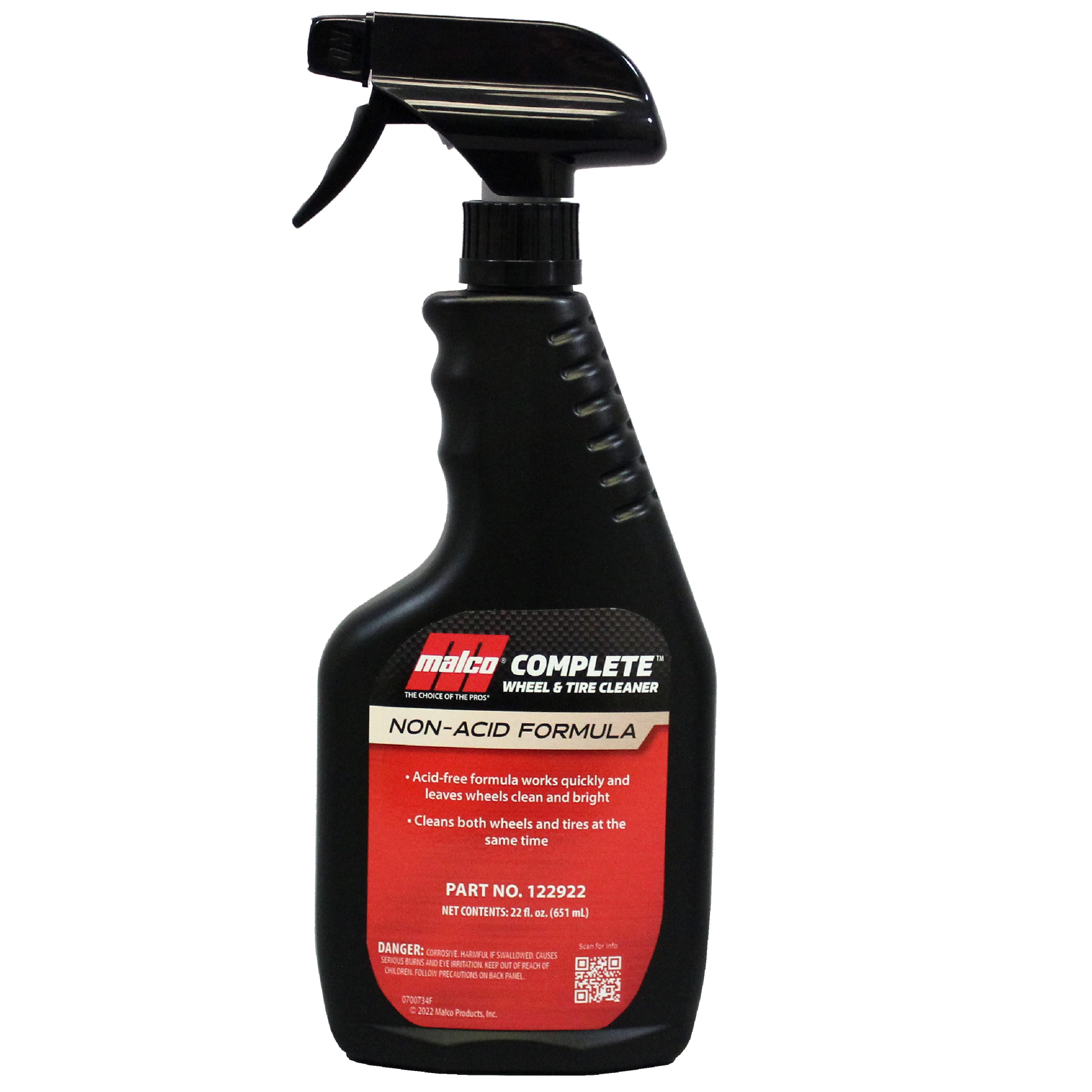 Malco Complete Wheel & Tire Cleaner – Fast Acting, Non-Acid Formula/Removes Dust, Grease, Oil, and Dirt from Entire Wheel / 22 oz. (122922)