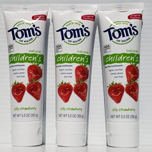 Tom's of Maine Anticavity Fluoride Children's Toothpaste, Kids Toothpaste, Natural Toothpaste, Silly Strawberry, 5.3 Ounce (Pack of 3), Original Formula, ADA Accepted