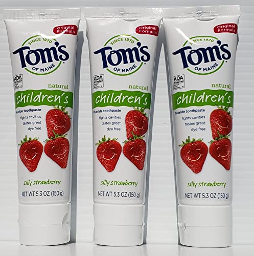 Tom's of Maine Anticavity Fluoride Children's Toothpaste, Kids Toothpaste, Natural Toothpaste, Silly Strawberry, 5.3 Ounce (Pack of 3), Original Formula, ADA Accepted