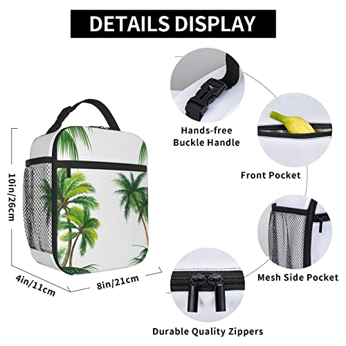 Insulated Lunch Bag For Women/Men,Coconut Palm Tree Nature Paradise Plants Foliage Leaves Digital,Reusable Lunch Box For Office Work School Picnic Beach,Leakproof Cooler Tote Bag Freezable Lunch Bag