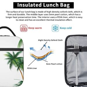 Insulated Lunch Bag For Women/Men,Coconut Palm Tree Nature Paradise Plants Foliage Leaves Digital,Reusable Lunch Box For Office Work School Picnic Beach,Leakproof Cooler Tote Bag Freezable Lunch Bag