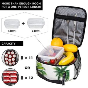 Insulated Lunch Bag For Women/Men,Coconut Palm Tree Nature Paradise Plants Foliage Leaves Digital,Reusable Lunch Box For Office Work School Picnic Beach,Leakproof Cooler Tote Bag Freezable Lunch Bag