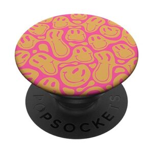 aesthetic teen pink liquid swirl dripping yellow smile face popsockets standard popgrip