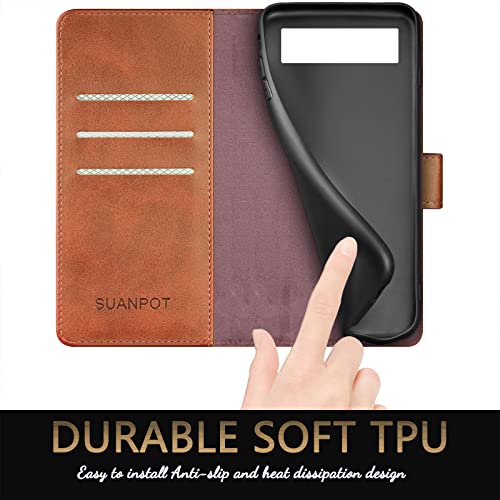 SUANPOT for Google Pixel 6A(Non Pixel 6/6Pro) Wallet case 【RFID Blocking】 Credit Card Holder, Flip Folio Book PU Leather Phone case Shockproof Cover Women Men for Pixel6A Phone case (Light Brown)