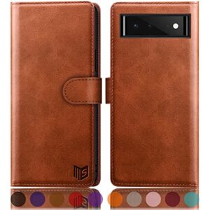 suanpot for google pixel 6a(non pixel 6/6pro) wallet case 【rfid blocking】 credit card holder, flip folio book pu leather phone case shockproof cover women men for pixel6a phone case (light brown)