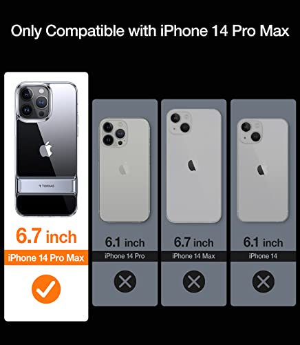 TORRAS for iPhone 14 Pro Max Case Clear with Stand [10FT Military Grade Shockproof] [3-Way Built-in Kickstand] Anti-Yellowing & Protective iPhone 14 Pro Max Phone Case, Diamond Clear