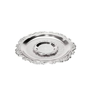 KUMGROT 2pcs Elegant Serving Platter Round Dessert Trays Candy Trays Dish Decorative for Party Wedding Home Decor Silver Serving Trays 11cm/4in and 25cm/1in Diameter