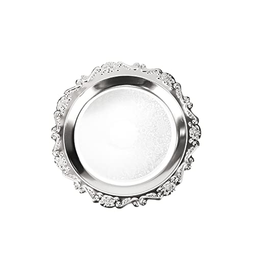 KUMGROT 2pcs Elegant Serving Platter Round Dessert Trays Candy Trays Dish Decorative for Party Wedding Home Decor Silver Serving Trays 11cm/4in and 25cm/1in Diameter