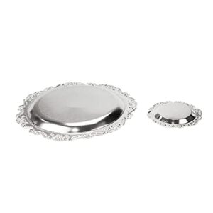 KUMGROT 2pcs Elegant Serving Platter Round Dessert Trays Candy Trays Dish Decorative for Party Wedding Home Decor Silver Serving Trays 11cm/4in and 25cm/1in Diameter