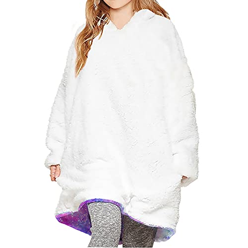 Jodimitty Blanket Hoodie for Kids Oversized Wearable Blanket Sherpa Sweatshirt With Pocket Cute Hooded Plush Blanket Purple Red