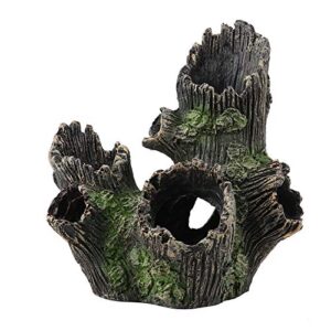 aquarium tree trunk, hollow landscape stump wood house resin ornament hideout caves rocks decor fish tank hole stone decoration accessories betta cichlid turtles small lizards reptiles amphibians