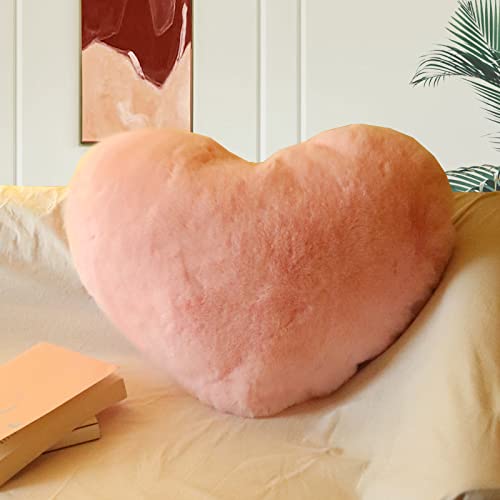 EastTree Pink Heart Throw Pillows for Mother Day, Faux Rabbit Fur 3D Fluffy Heart Pillows, Love Cute Plush Soft Heart Shaped Pillows Gift for Kids Living Bedroom 15 X 17 Inch