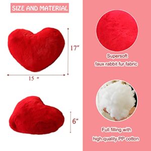 EastTree Pink Heart Throw Pillows for Mother Day, Faux Rabbit Fur 3D Fluffy Heart Pillows, Love Cute Plush Soft Heart Shaped Pillows Gift for Kids Living Bedroom 15 X 17 Inch