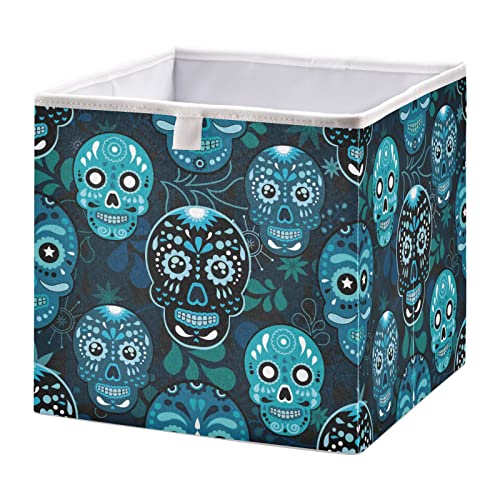 Skull Foldable Cube Storage Bins, 11 x 11 x 11 inches, Fabric Storage Baskets Bins for Nursery,Closet Shelf,Home Organization