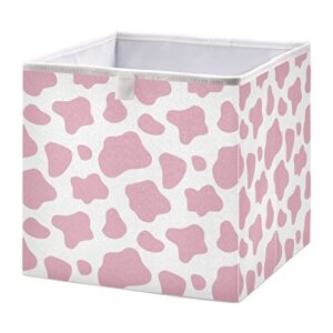 pink cow print pattern foldable cube storage bins, 11 x 11 x 11 inches, fabric storage baskets bins for nursery,closet shelf,home organization