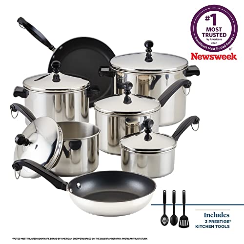 Farberware Classic Stainless Steel Cookware Pots and Pans Set, 15-Piece,50049,Silver