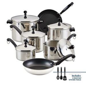 Farberware Classic Stainless Steel Cookware Pots and Pans Set, 15-Piece,50049,Silver