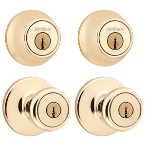 kwikset 242 tylo entry knob and single cylinder deadbolt project pack in polished brass