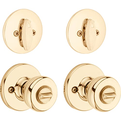 Kwikset 242 Tylo Entry Knob and Single Cylinder Deadbolt Project Pack in Polished Brass