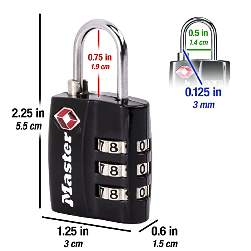 Master Lock 4680DBLK TSA-Approved Luggage Lock, 1-3/16-in. Wide, Black