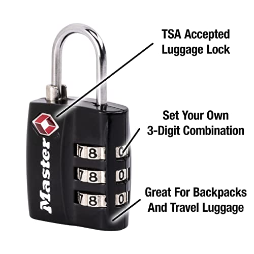 Master Lock 4680DBLK TSA-Approved Luggage Lock, 1-3/16-in. Wide, Black