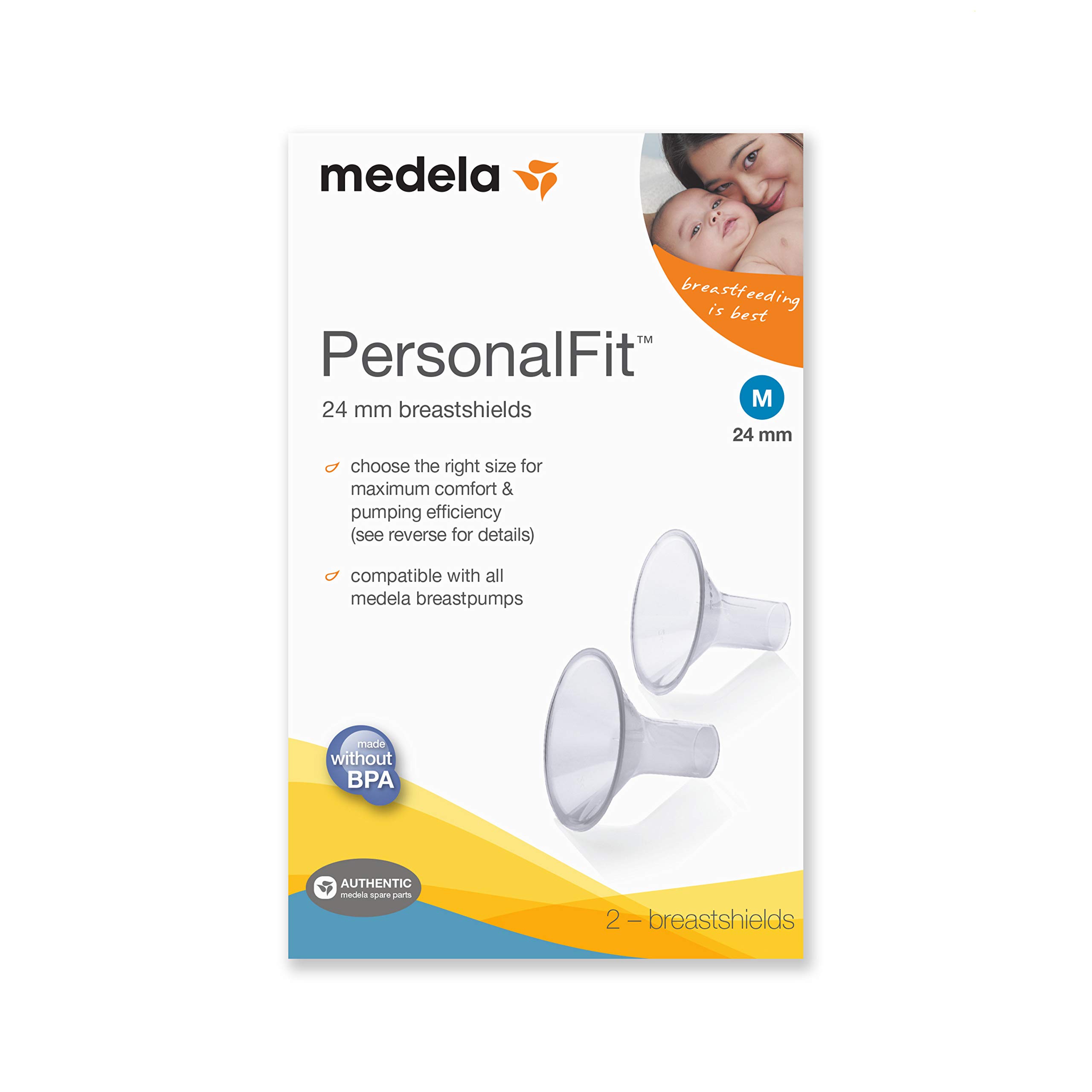 Medela PersonalFit Breast Shields, 2 Pack of Medium 24mm Breast Pump Flanges, Authentic Medela Spare Parts, Made Without BPA