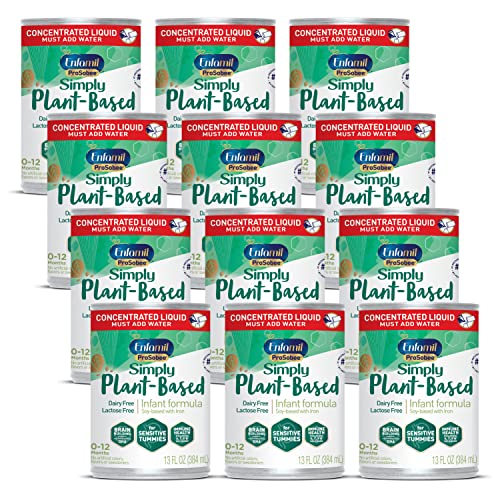 Plant based Baby Formula, 12 Concentrated Liquid Cans (13 Fl Oz each), Enfamil ProSobee for Sensitive Tummies, Soy-based, Plant Sourced Protein, Lactose-free, Milk free