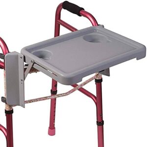 dmi walker tray, rollator tray, mobility and walker accessory tray table fits most standard walkers, folding with two cup holders and tool free assembly, 16 x 11.8