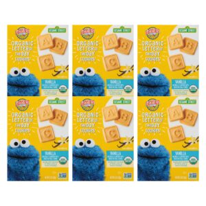 earth's best organic kids snacks, sesame street toddler snacks, organic letter of the day cookies for toddlers 2 years and older, vanilla, 5.3 oz box (pack of 6)