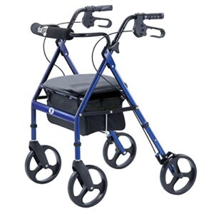 hugo mobility portable rollator walker with seat, backrest and 8 inch wheels, blue