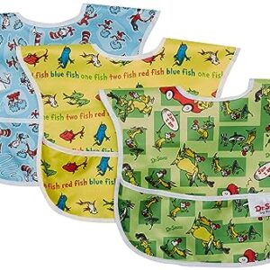 Bumkins Dr Seuss SuperBib, Baby Bib, Waterproof, Washable, Stain and Odor Resistant, 6-24 Months (Pack of 3) - Green Eggs, Yellow Fish, Cat In The Hat