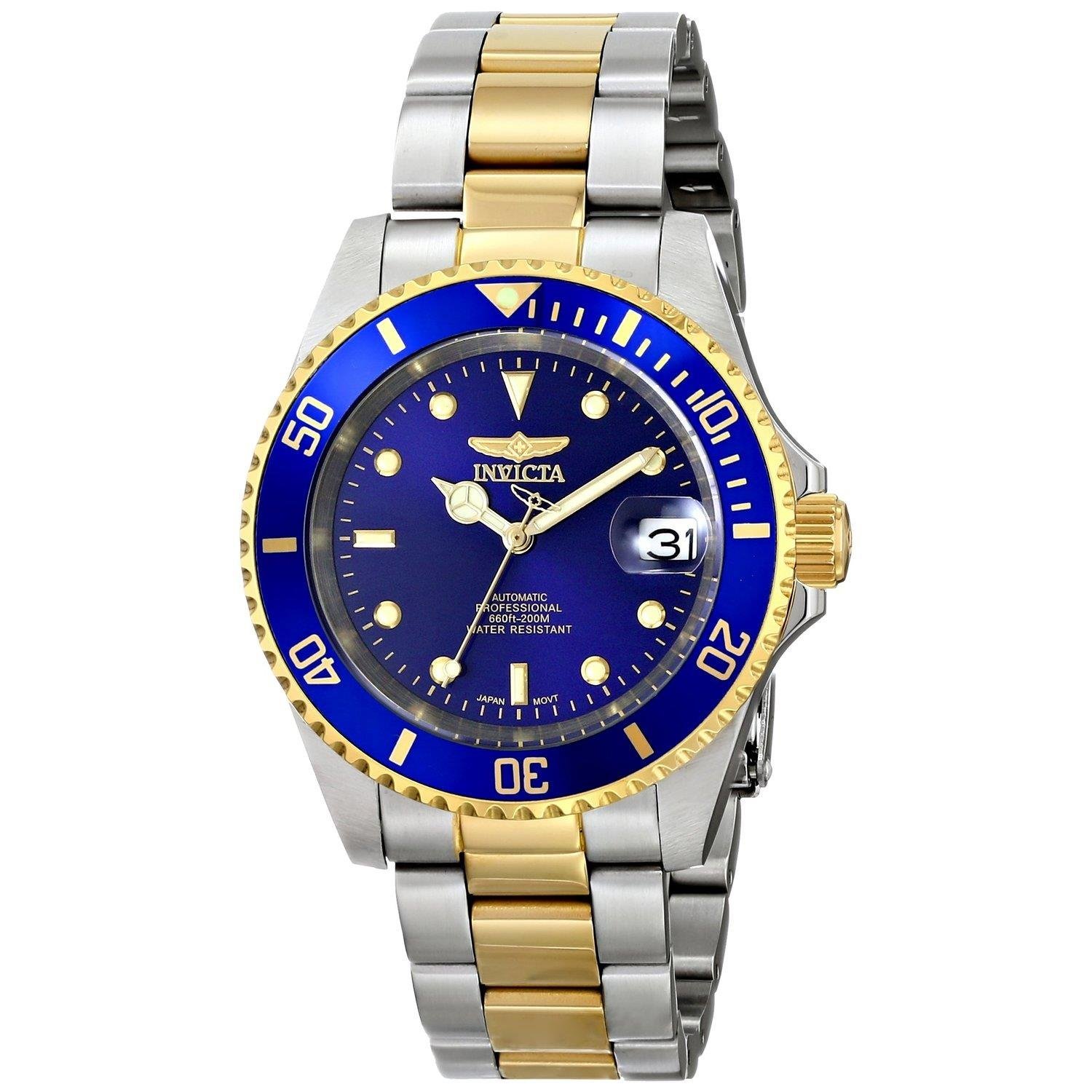 Invicta Men's Pro Diver 40mm Steel and Gold Tone Stainless Steel Automatic Watch with Coin Edge Bezel, Two Tone/Blue (Model: 8928OB)