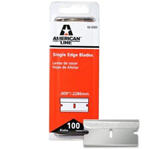 american line single edge razor blades - 100 blades - .009" heavy duty high carbon steel utility blades with aluminum backing - fit box cutters and razor blade scraper - 66-0089