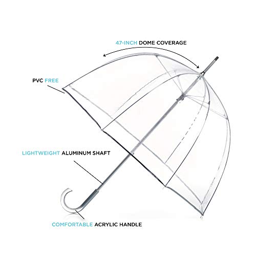 Totes Signature Clear Bubble, Rain & Windproof Umbrella - Perfect for Weddings, Travel and Outdoor Events - Curved Handle with Deluxe Finish, in Transparent or Colorful Design Options