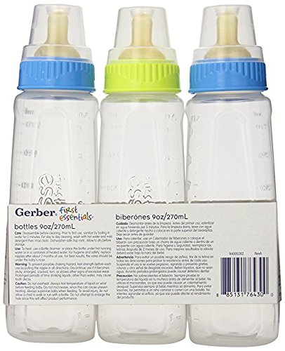 Gerber First Essential Clear View Plastic Nurser With Latex Nipple, BPA Free, Colors may vary, 3 Pack