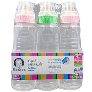 Gerber First Essential Clear View Plastic Nurser With Latex Nipple, BPA Free, Colors may vary, 3 Pack