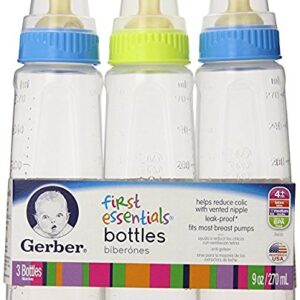 Gerber First Essential Clear View Plastic Nurser With Latex Nipple, BPA Free, Colors may vary, 3 Pack