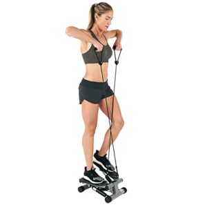 sunny health & fitness mini stepper with resistance bands, black