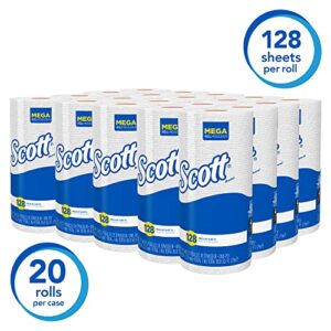 Scott Kitchen Paper Towels (41482) with Fast-Drying Absorbency Pockets, Perforated Standard Paper Towel Rolls, 128 Sheets/Roll, 20 Rolls/Case