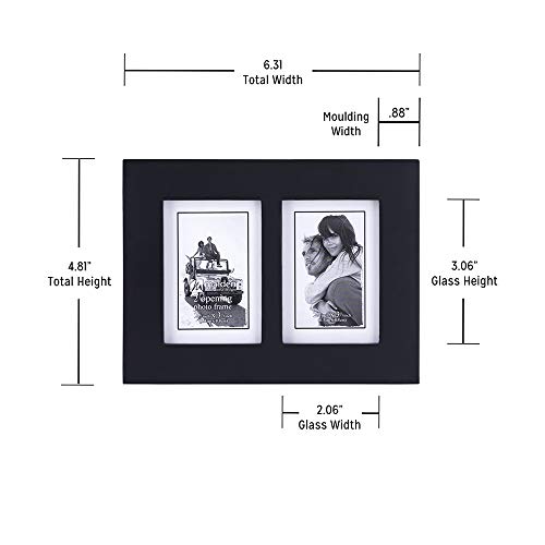 Malden Double 2x3 Picture Frame - Wide Real Wood Molding, Real Glass - Black