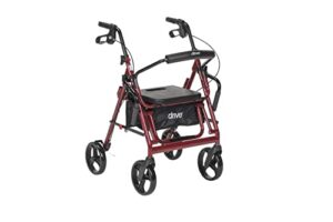 drive medical 795bu duet folding transport wheelchair and rollator walker, burgundy