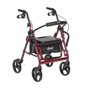 Drive Medical 795BU Duet Folding Transport Wheelchair and Rollator Walker, Burgundy