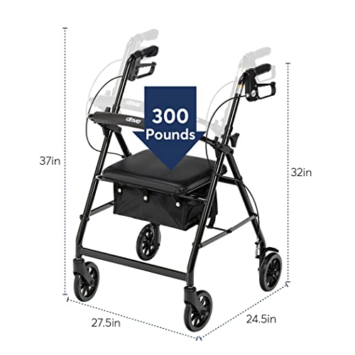 Drive Medical R726BK Foldable Rollator Walker with Seat, Black