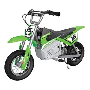 razor mx400 dirt rocket kids ride on 24v electric toy motocross motorcycle dirt bike, speeds up to 14 mph, green