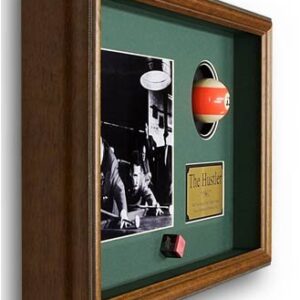 The Hustler Billiard Movie Memorabilia Game Room Decor Framed Photo, Plate, Real Pool Ball, Chalk Custom Made Real Wood Dark Walnut Shadowbox Frame (21 1/4 x 13 1/4")