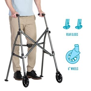 Able Life Space Saver Walker, Lightweight and Foldable Rolling Walker for Adults, Seniors, and Elderly, Compact Travel Walker with 6-inch Wheels and Ski Glides for Mobility Support, Regal Rose