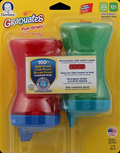 Gerber Graduates Fun Grips Hard Spout Sippy Cup (Colors may vary), 10-Ounce, 2 cups