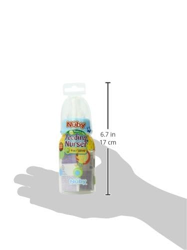 Nuby Printed Non-Drip Bottle, 4 Ounce, 1 Pack of 1 Bottle, Colors May Vary